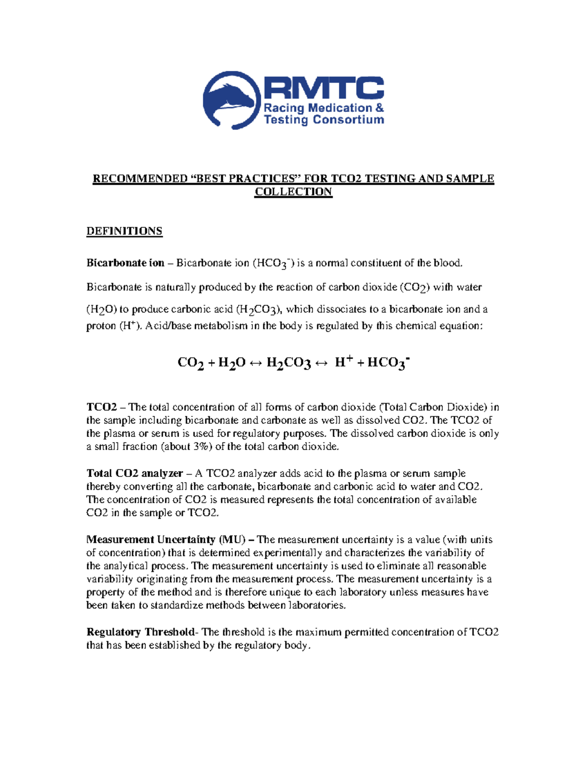 Recommended Best Practices for TCO2 Testing and Sample Collection ...