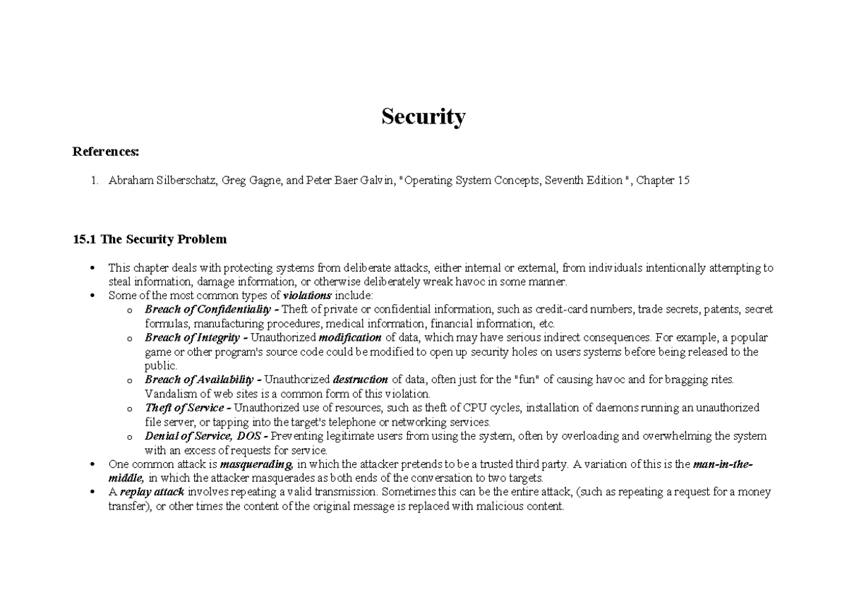Security note - Security References: 1. Abraham Silberschatz, Greg ...