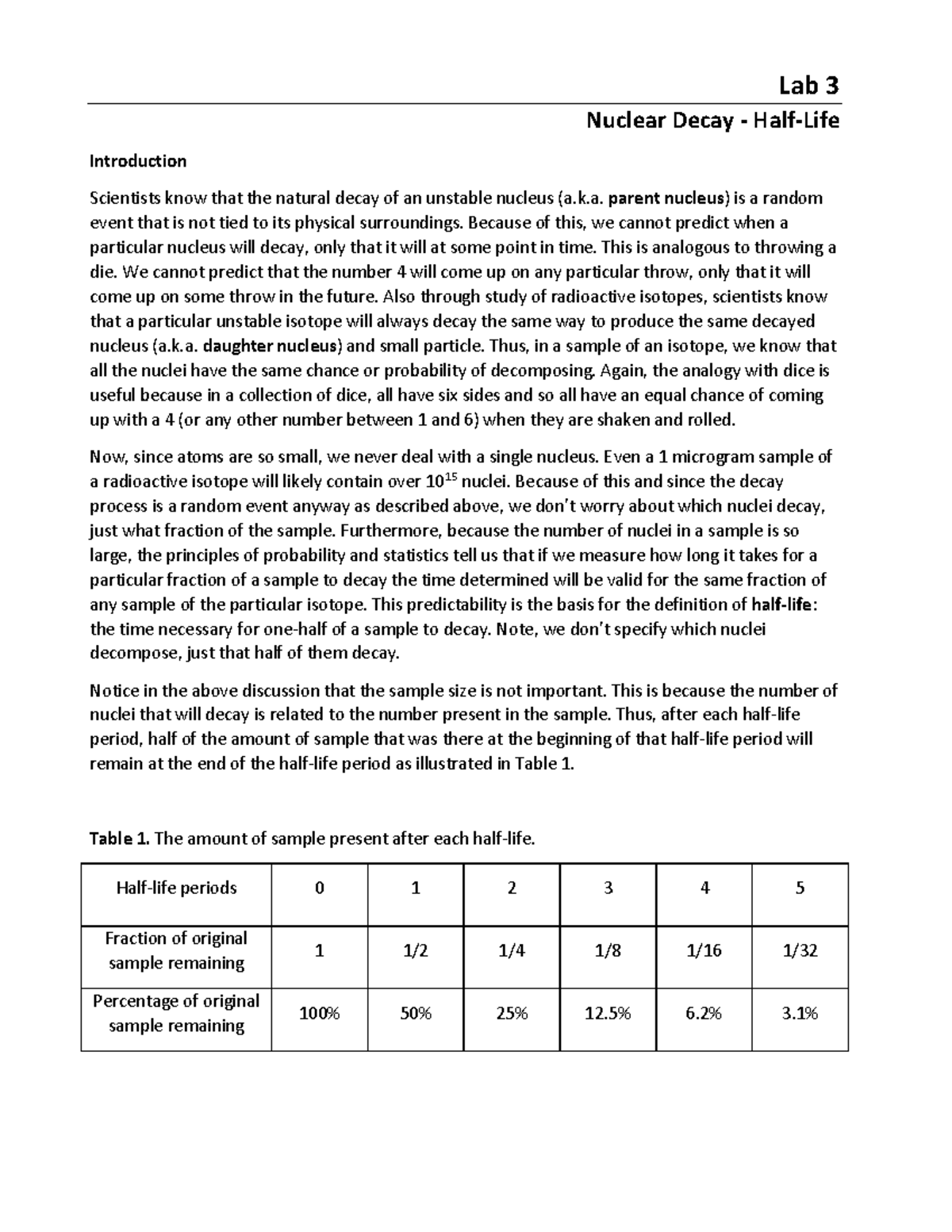 03-Nuclear Decay - Half-Life - Lab 3 Nuclear Decay - Half-Life ...