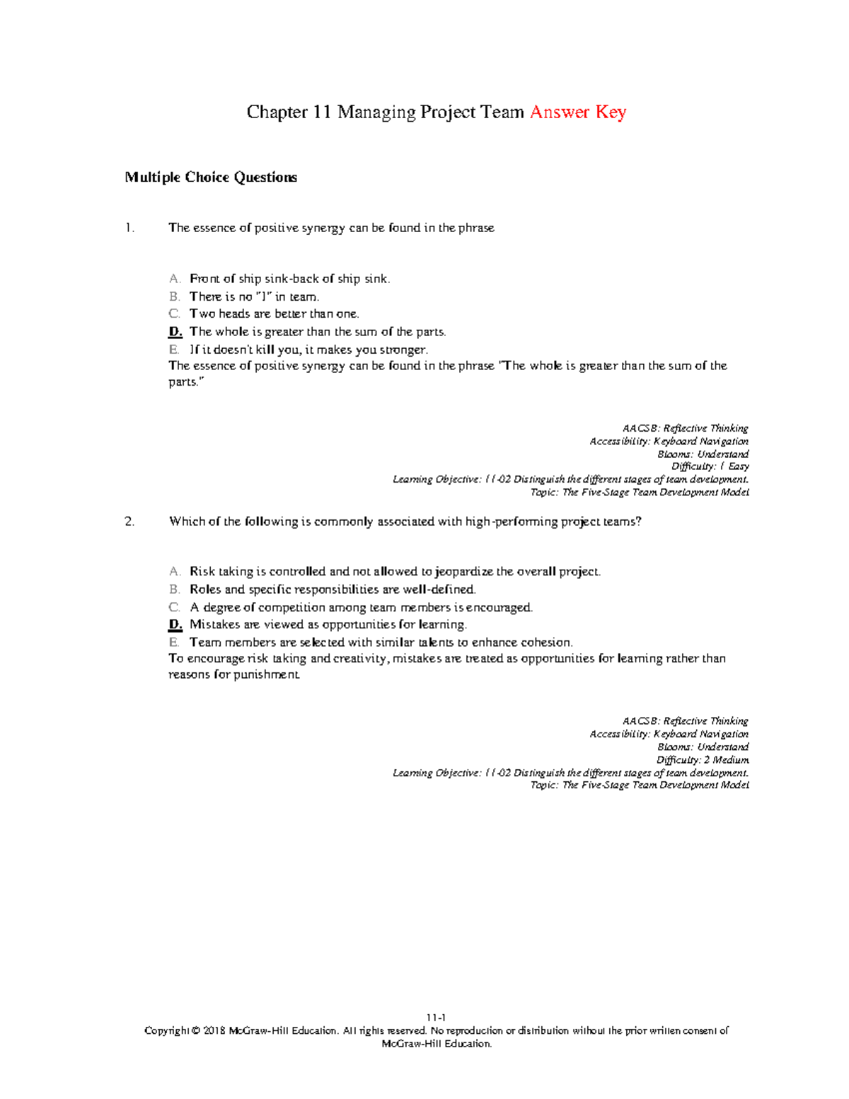 Project Management The Managerial Process Chap 11 Test Bank - 11 ...