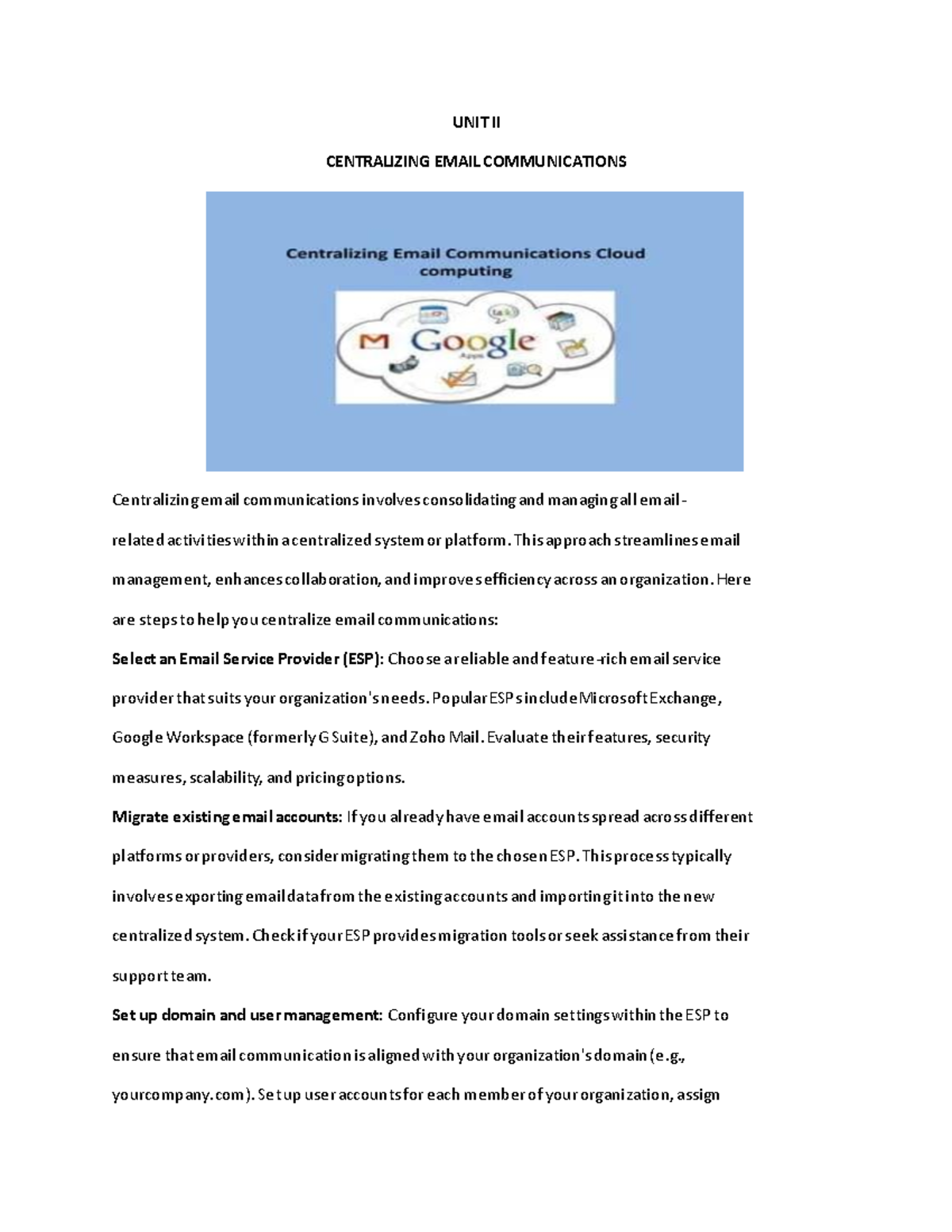 Centralizing Email Communications - UNIT II CENTRALIZING EMAIL ...