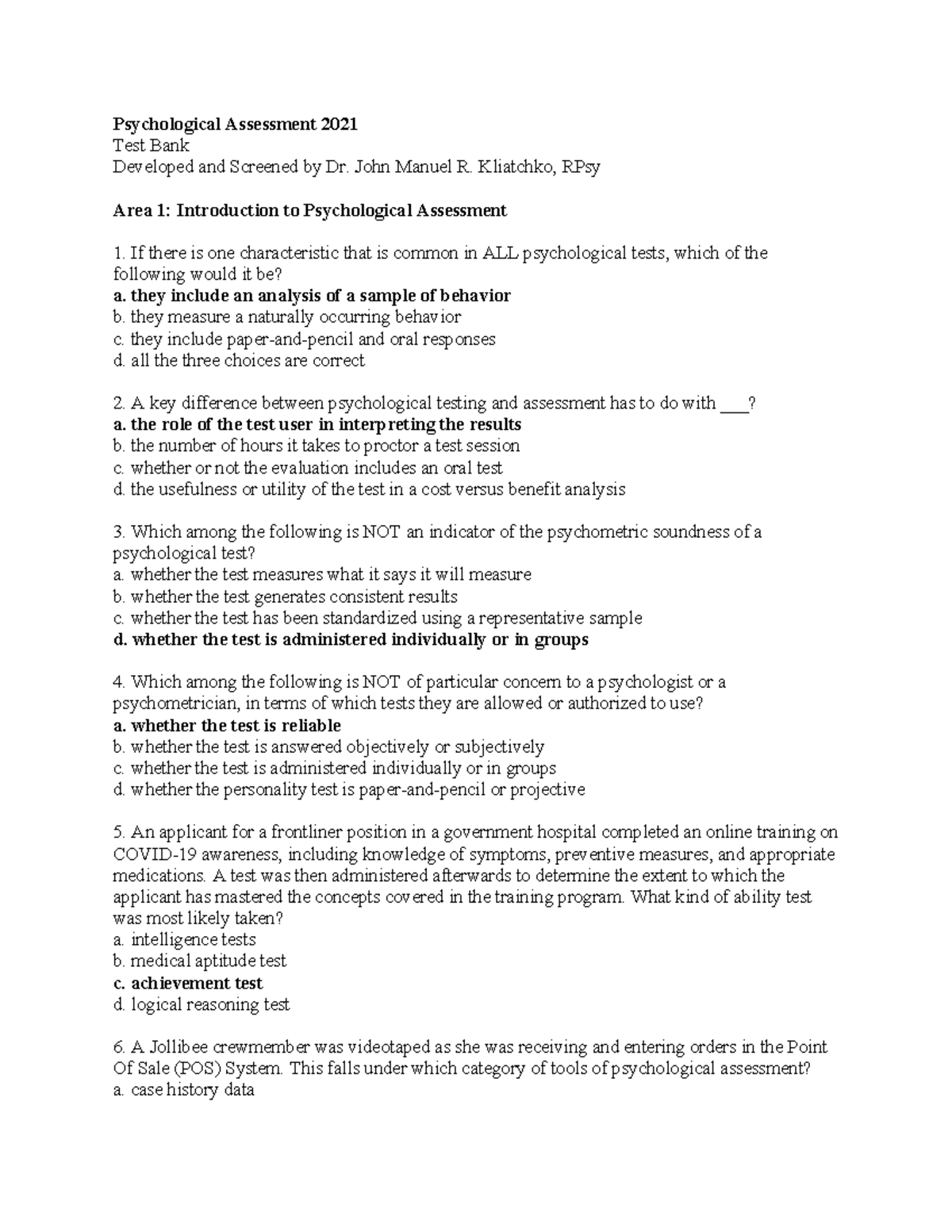 RGO Psychological Assessment December 2021 - Psychological Assessment ...