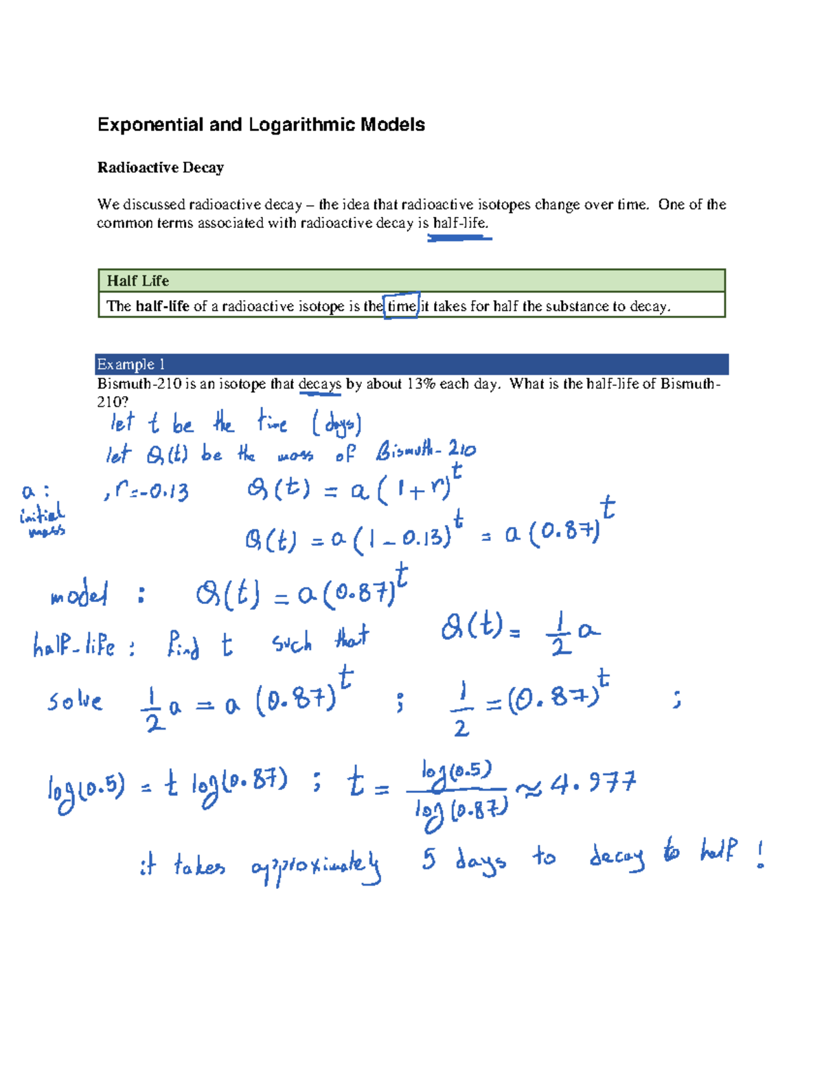 Exponential and Logarithmic Model filled in - Exponential and ...
