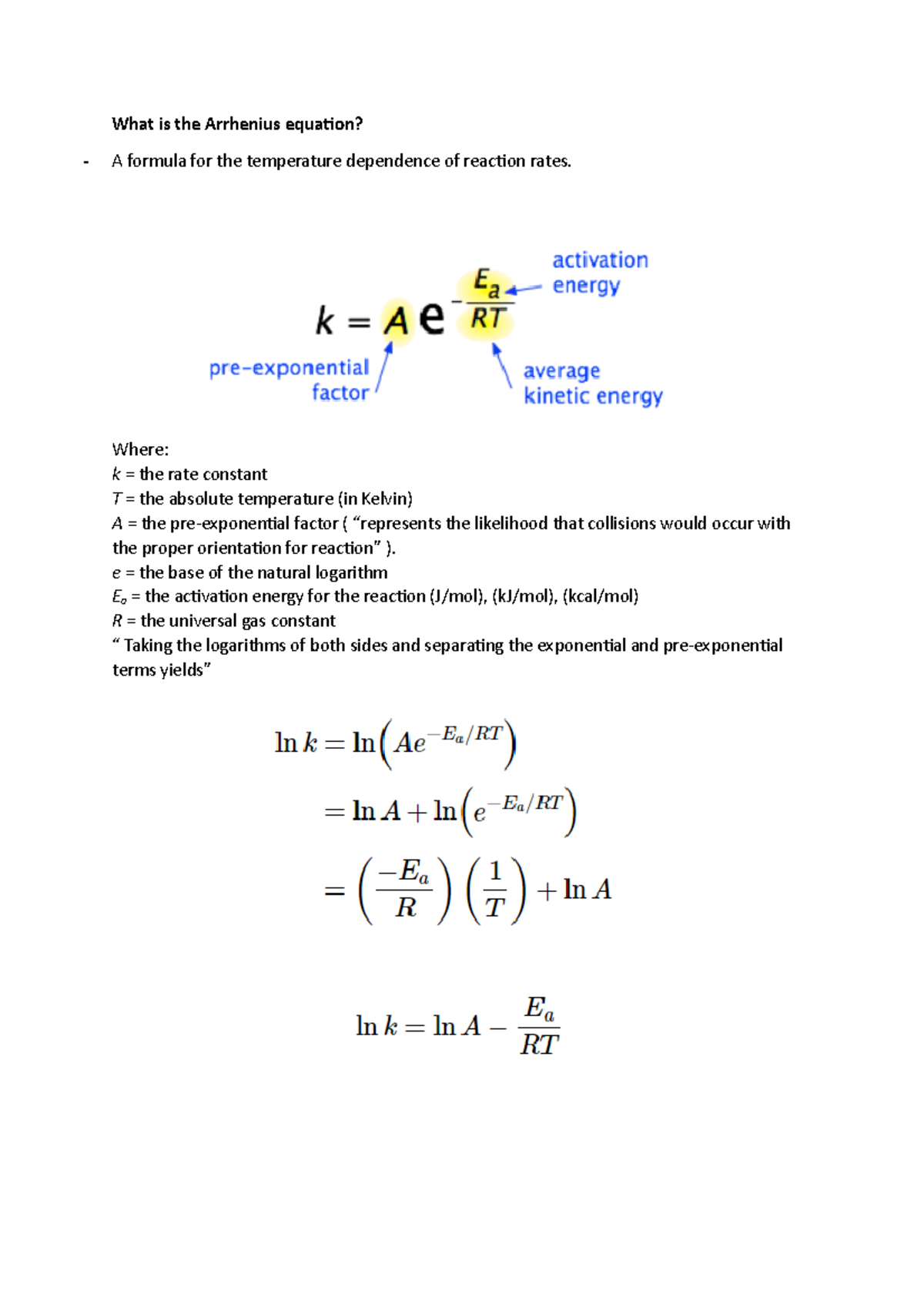 Arrhenius equation - solution - What is the Arrhenius equation? A ...