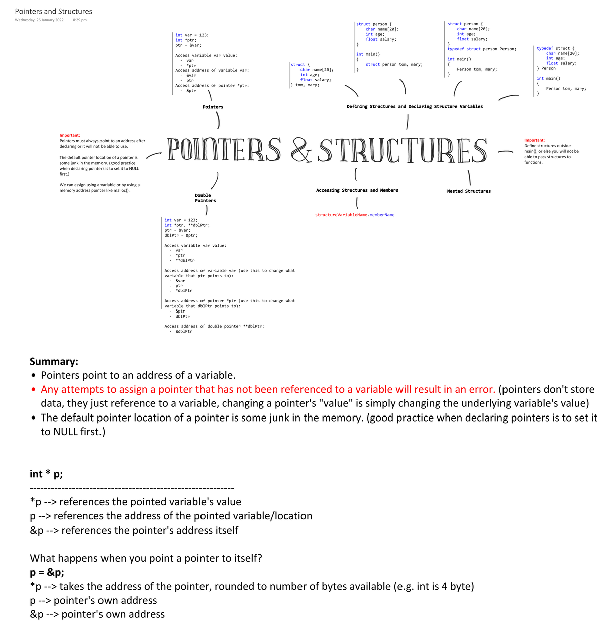 Pointers and Structures - Summary: • Pointers point to an address of a variable. Any attempts to ...