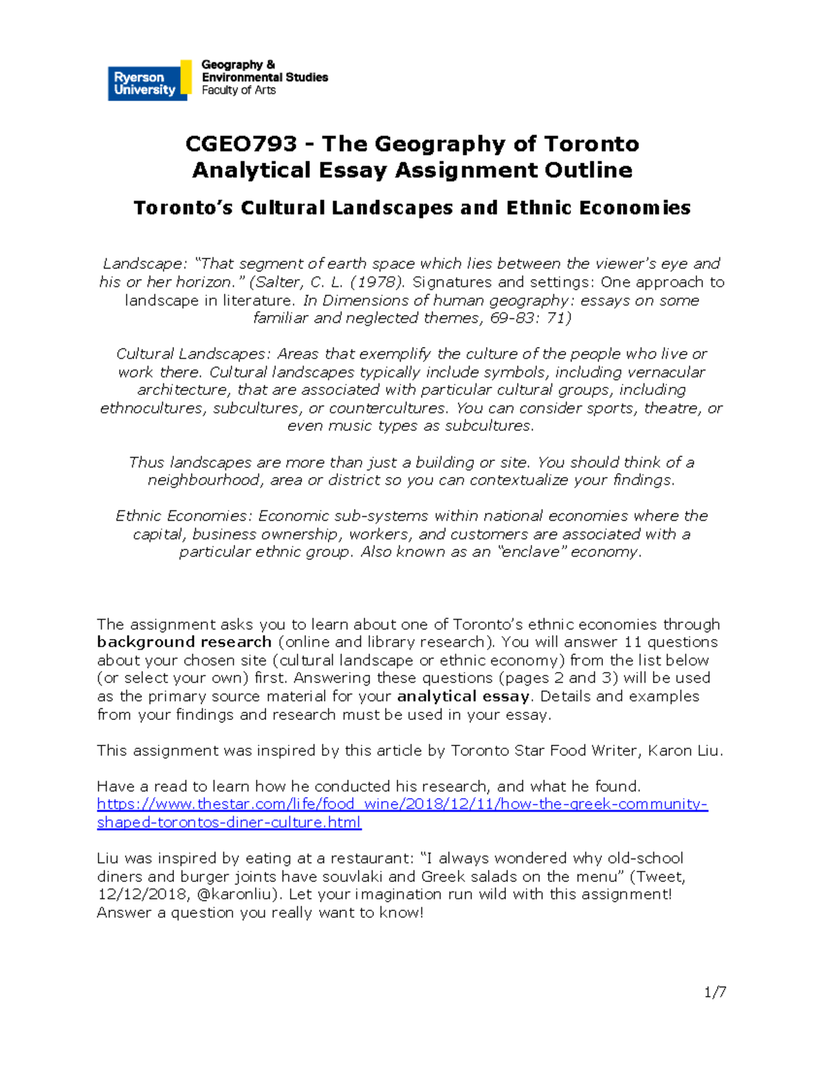 CGEO793 Assignment Outline - GEO 793 - Toronto Met - Studocu