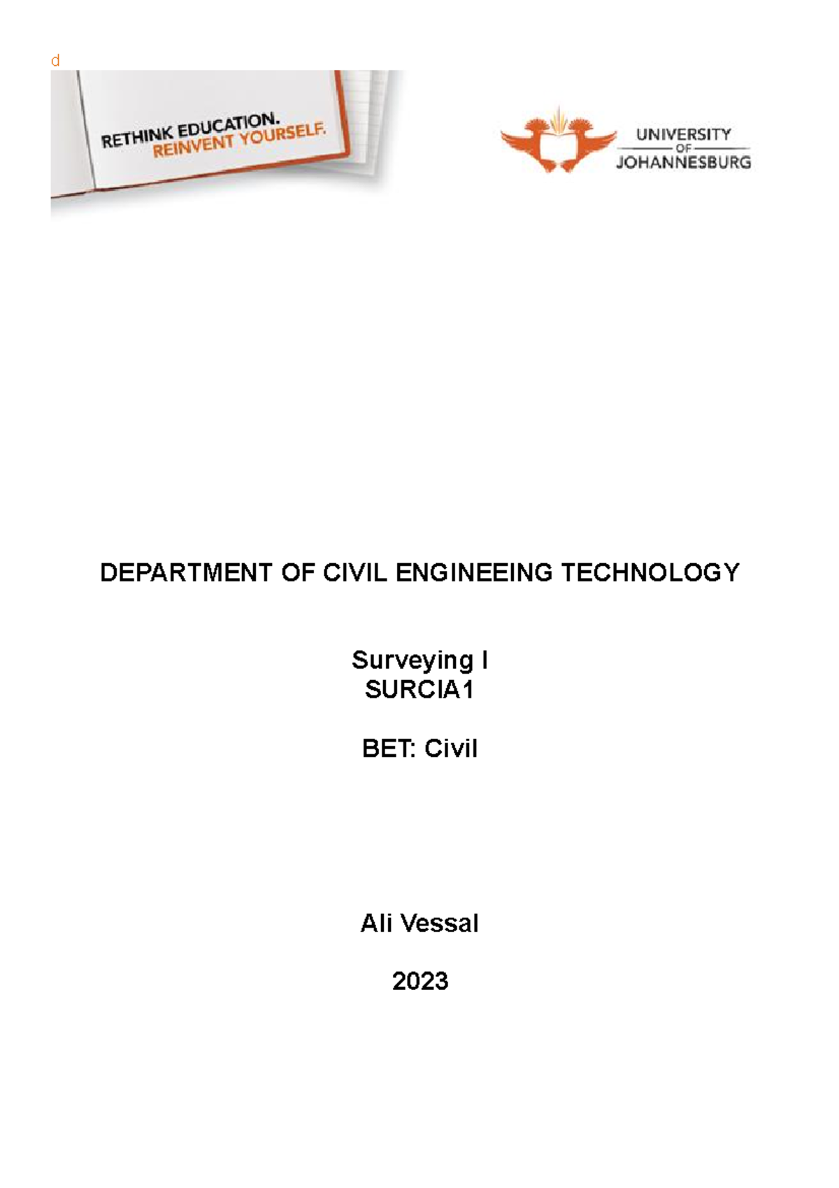 BET survey note 2023 - d DEPARTMENT OF CIVIL ENGINEEING TECHNOLOGY ...