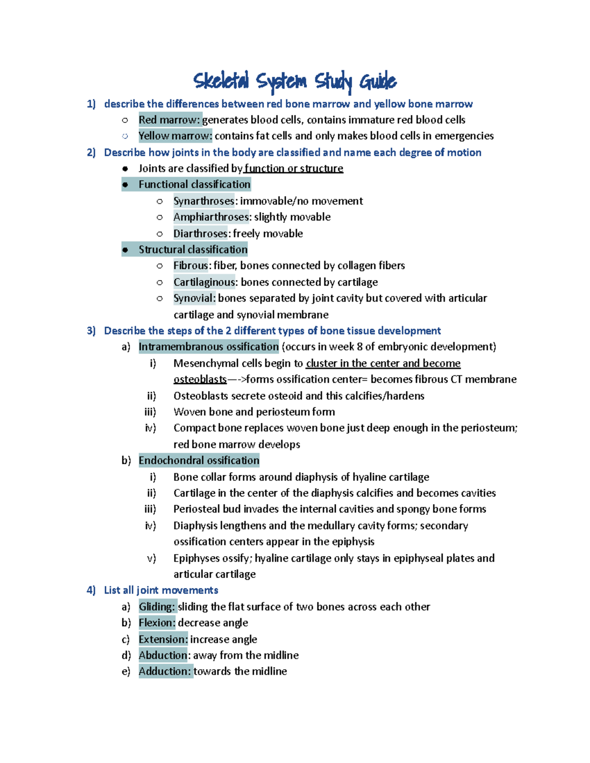 Skeletal system study guide - Skeletal System Study Guide describe the ...