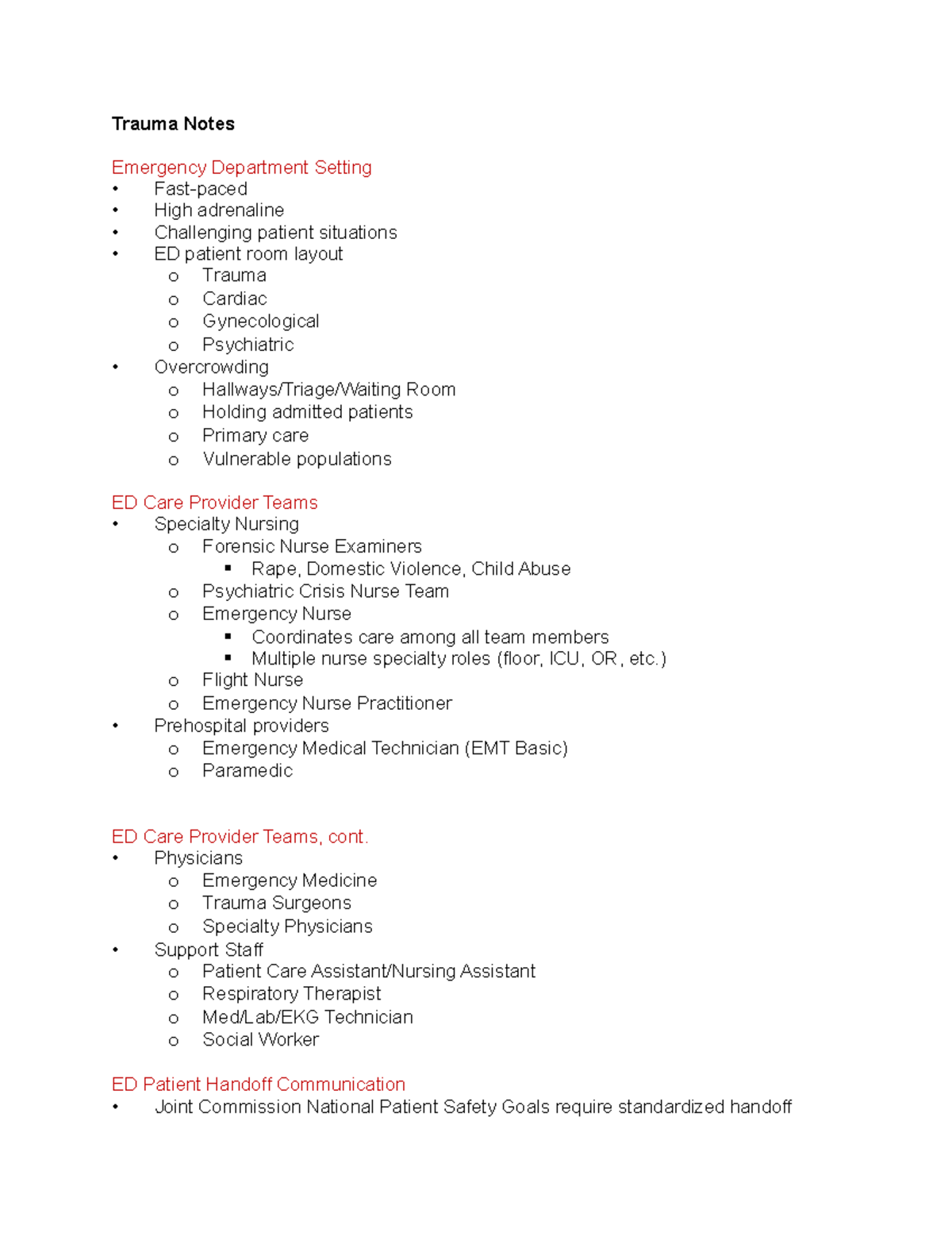AHN Exam 3 Study Guide - Trauma Notes Emergency Department Setting Fast ...