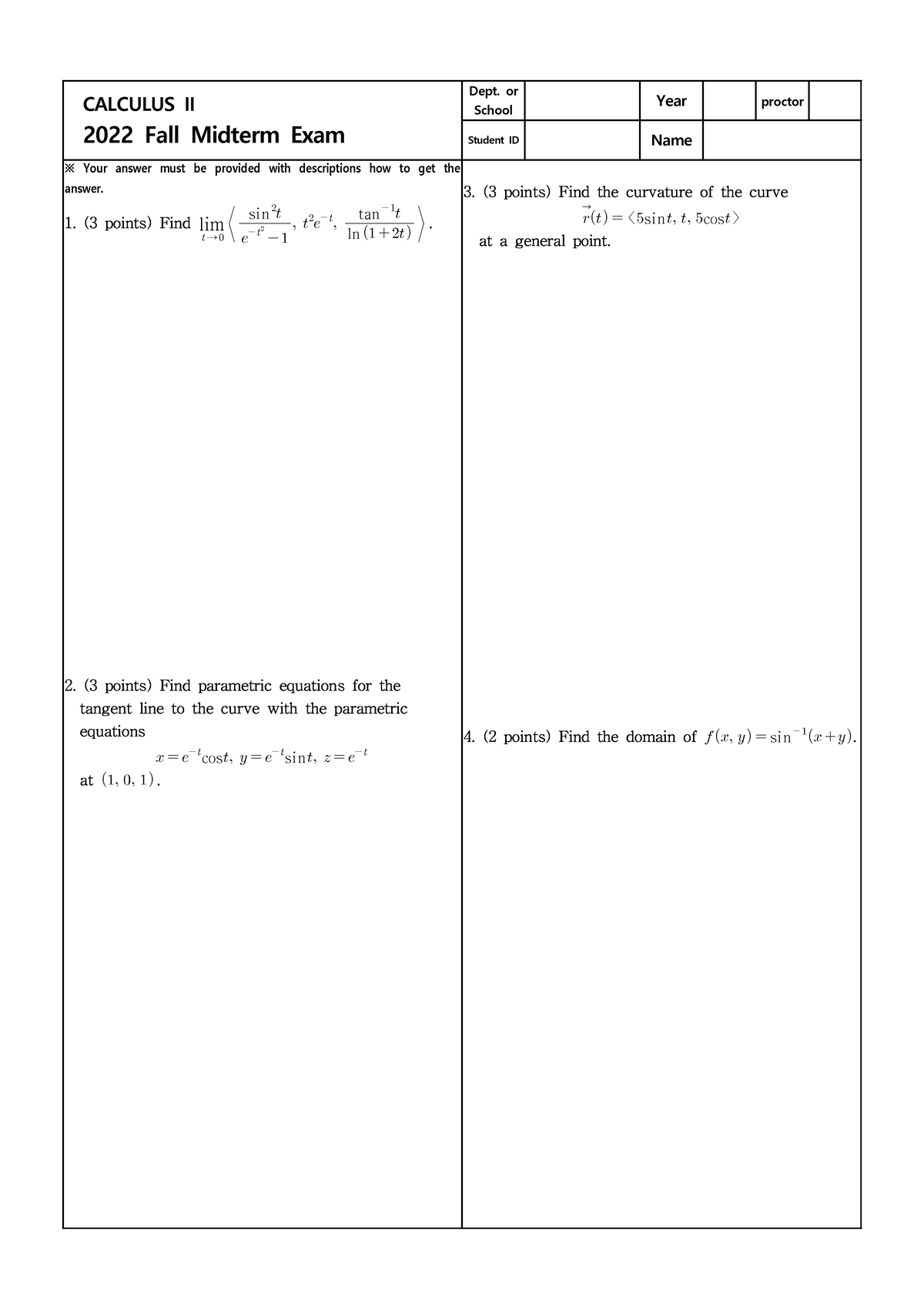 Calculus II 2022 Fall Midterm Exam - CALCULUS II 2022 Fall Midterm Exam ...