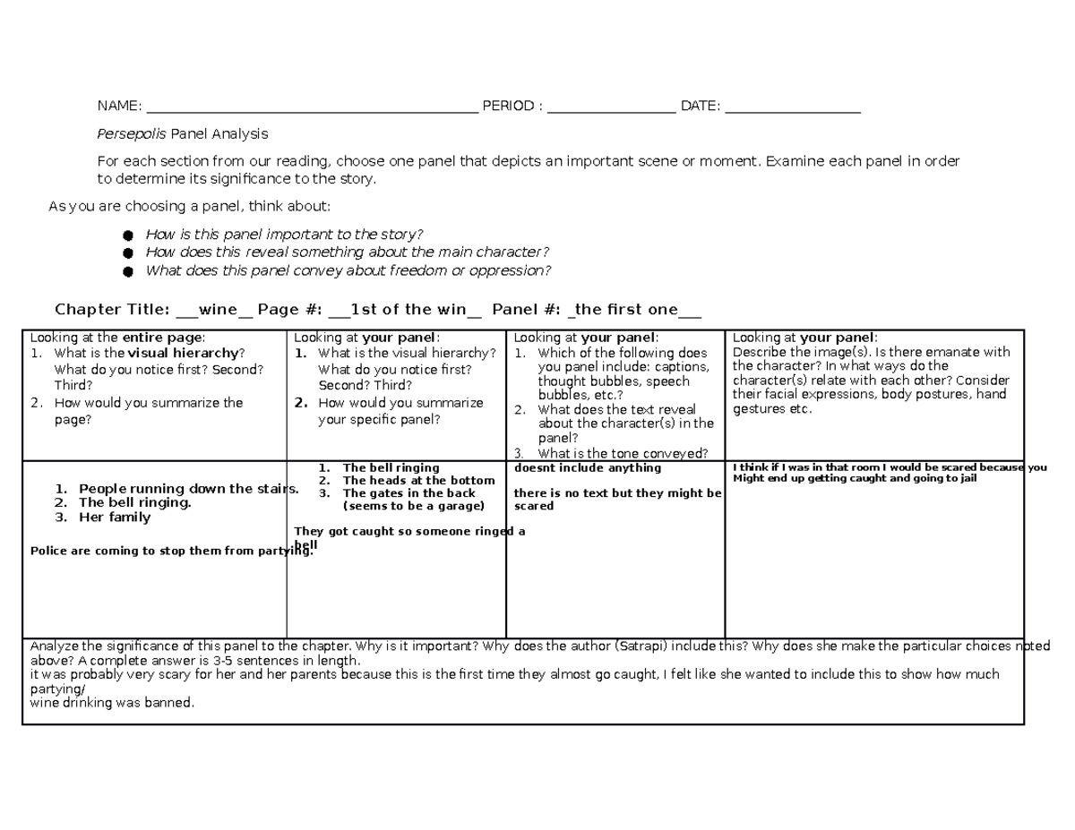 Persepolis panel analysis - NAME ...