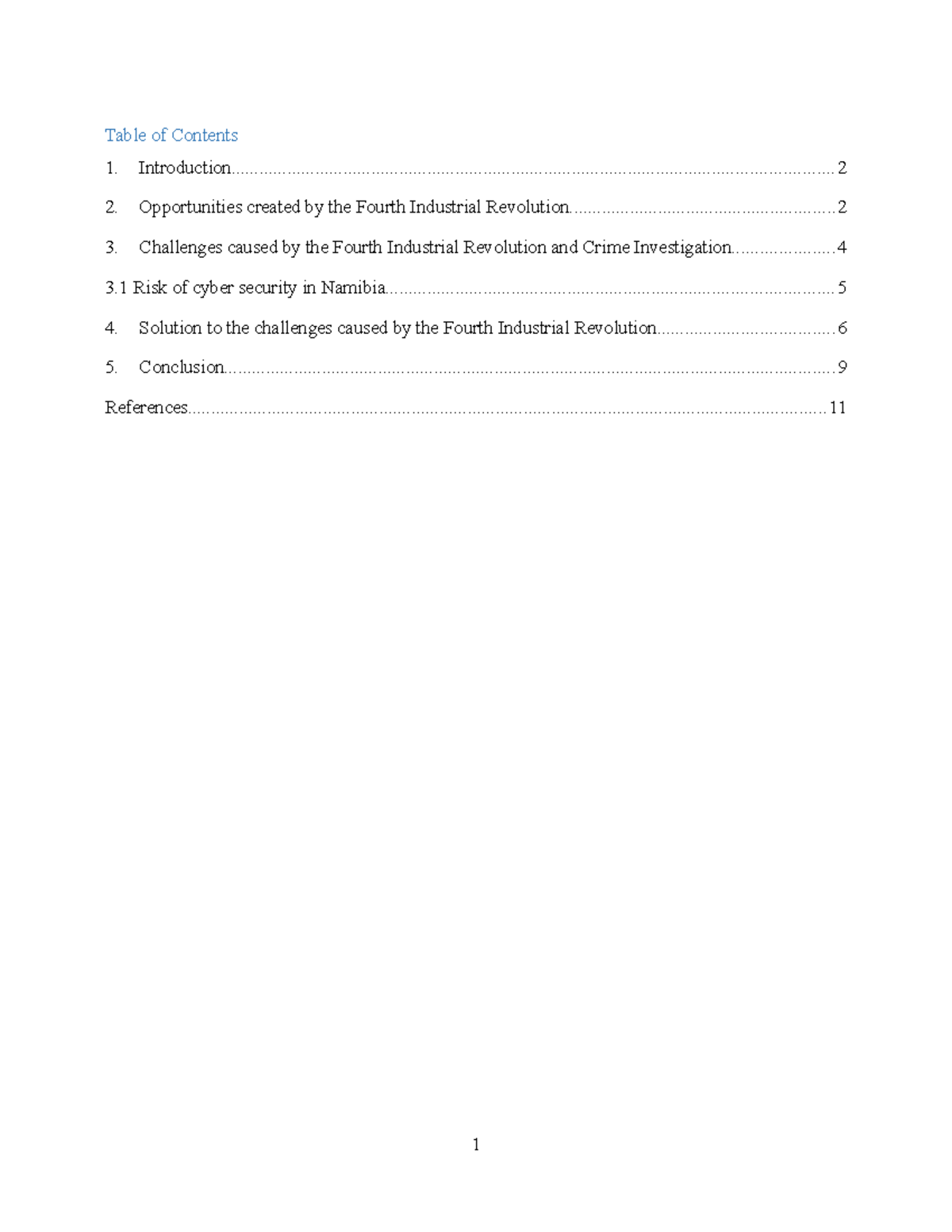 4ir industrial revolution - assignment - Table of Contents - Studocu