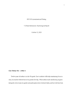 PSY 335 1-2 Short Paper Test Analysis - Short Paper: Test Analysis ...