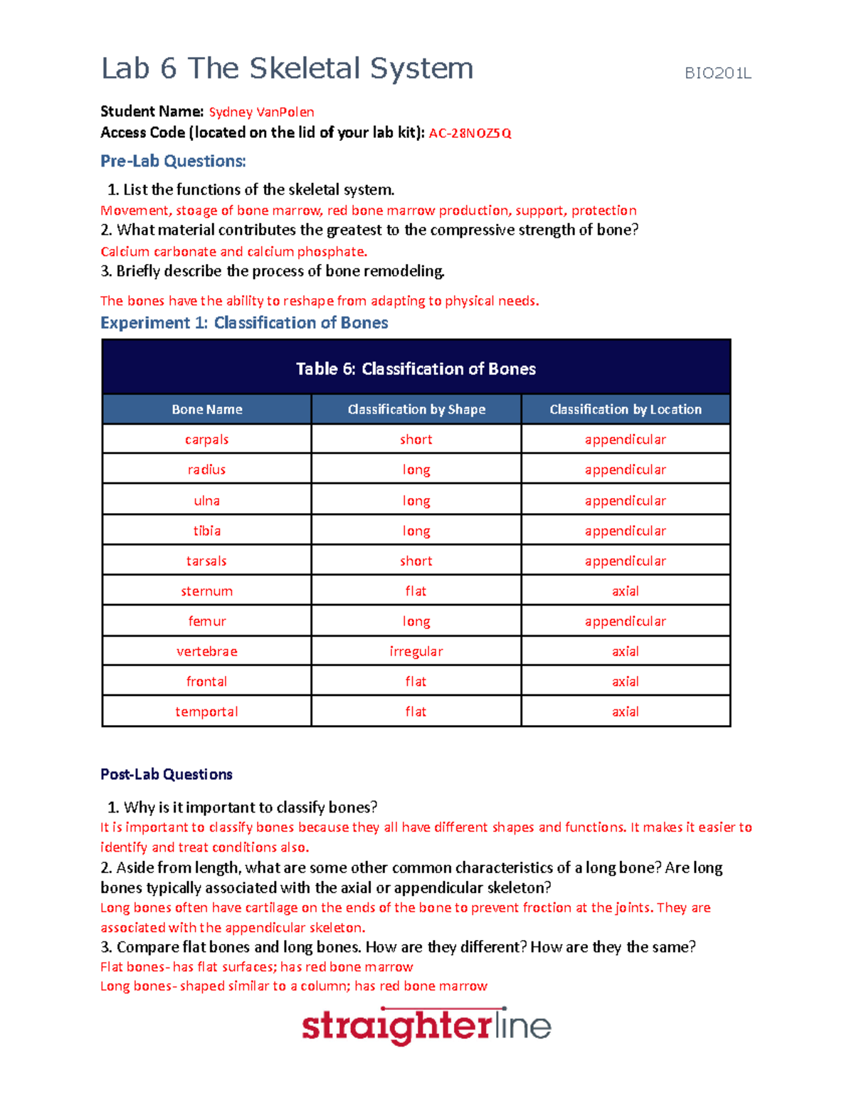 BIO201L+Lab+6+Upload+Document - Student Name: Sydney VanPolen Access Code (located on the lid of ...