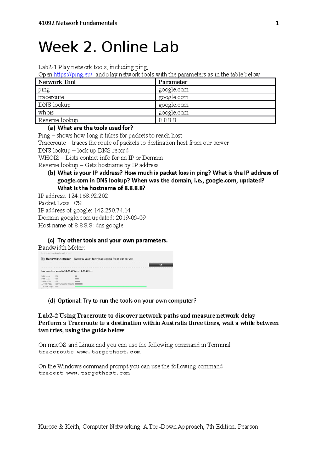 Labwk 2 Netfuns 41092 Network Fundamentals Week 2 Online Lab Lab2 1 Play Network Tools 8034