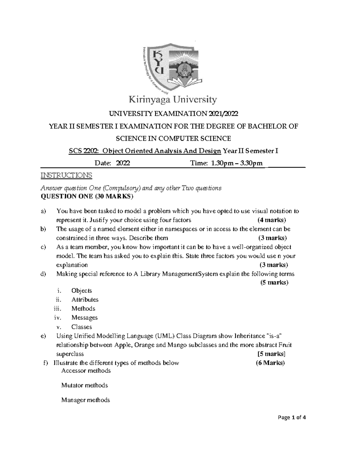 Spc 2202 Object Oriented Analysis And Design Year Ii Semester I 1 Justify Your Choice Using