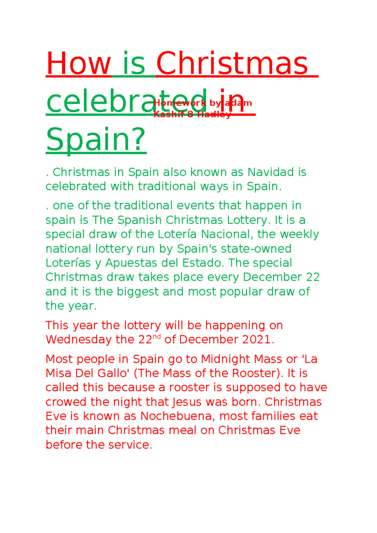 Spanish christamas homework red and green - How is Christmas celebrated ...