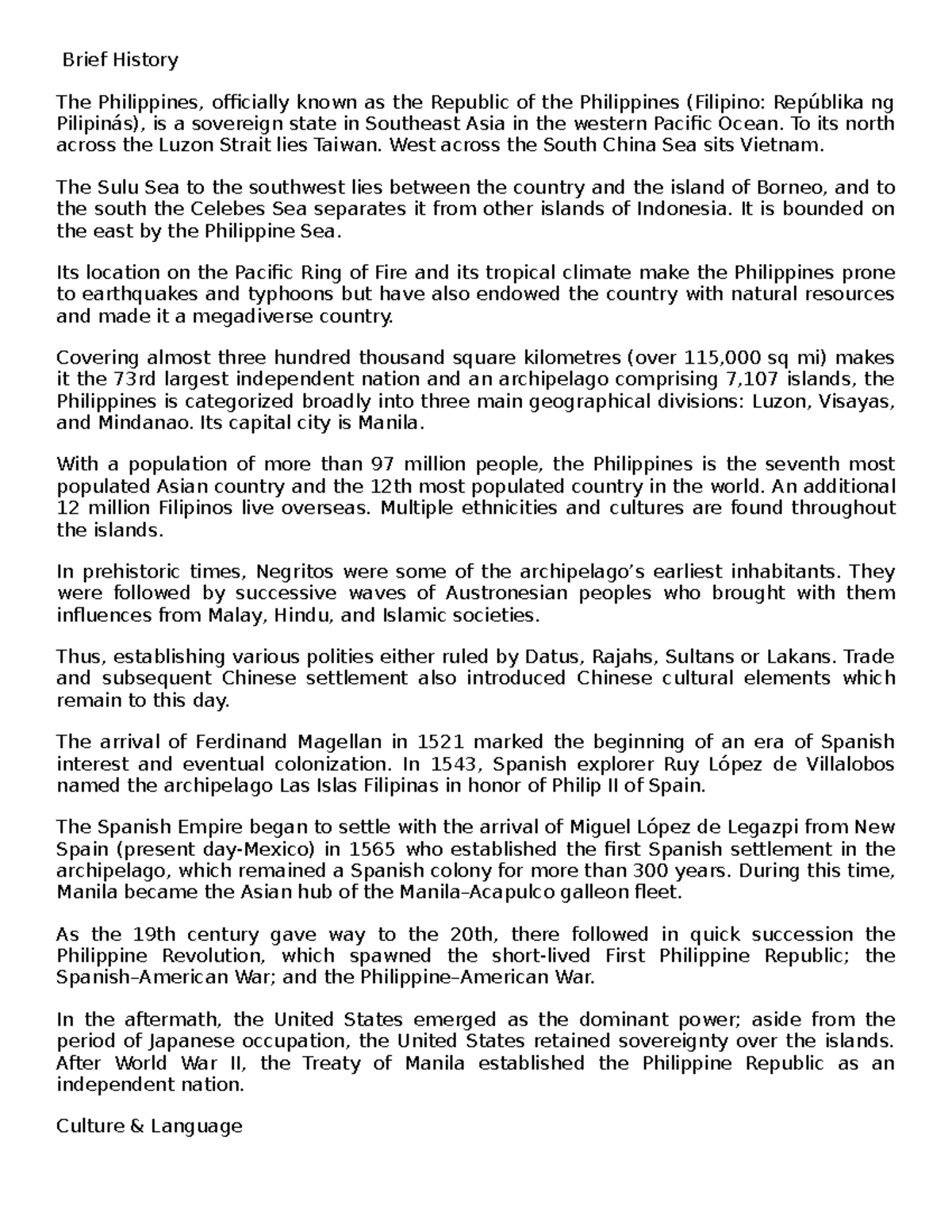 Compilation of notes on Brief History of the Philippines - Brief ...
