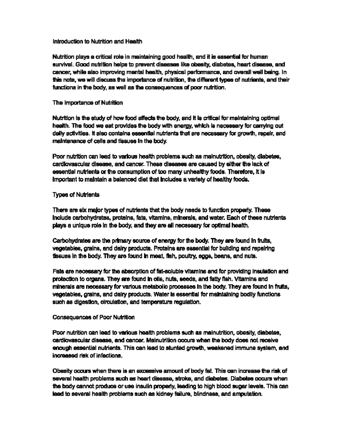 Introduction to Nutrition and Health - HNSC1210 - Studocu