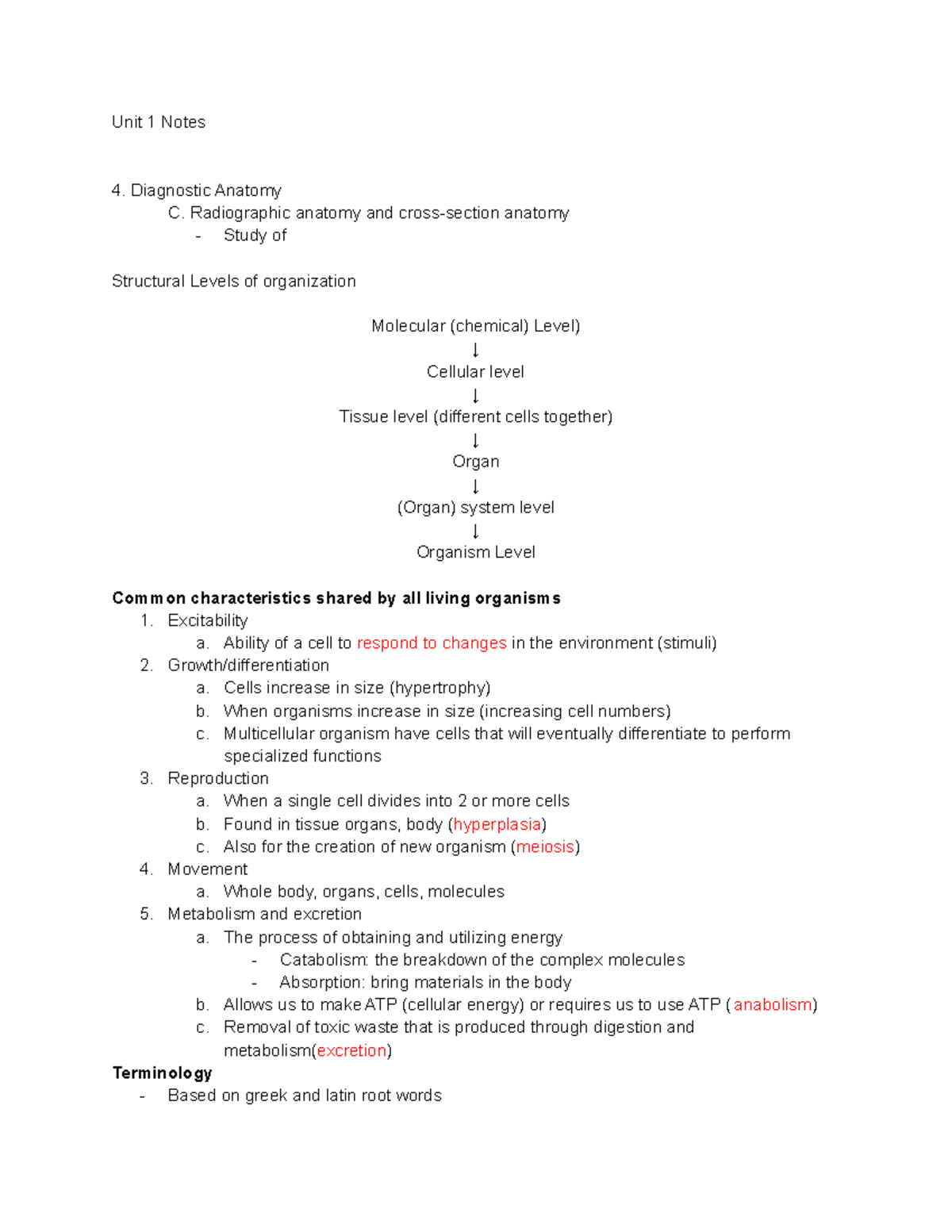 Anatomy Unit 1 - Unit 1 Notes Diagnostic Anatomy C. Radiographic ...