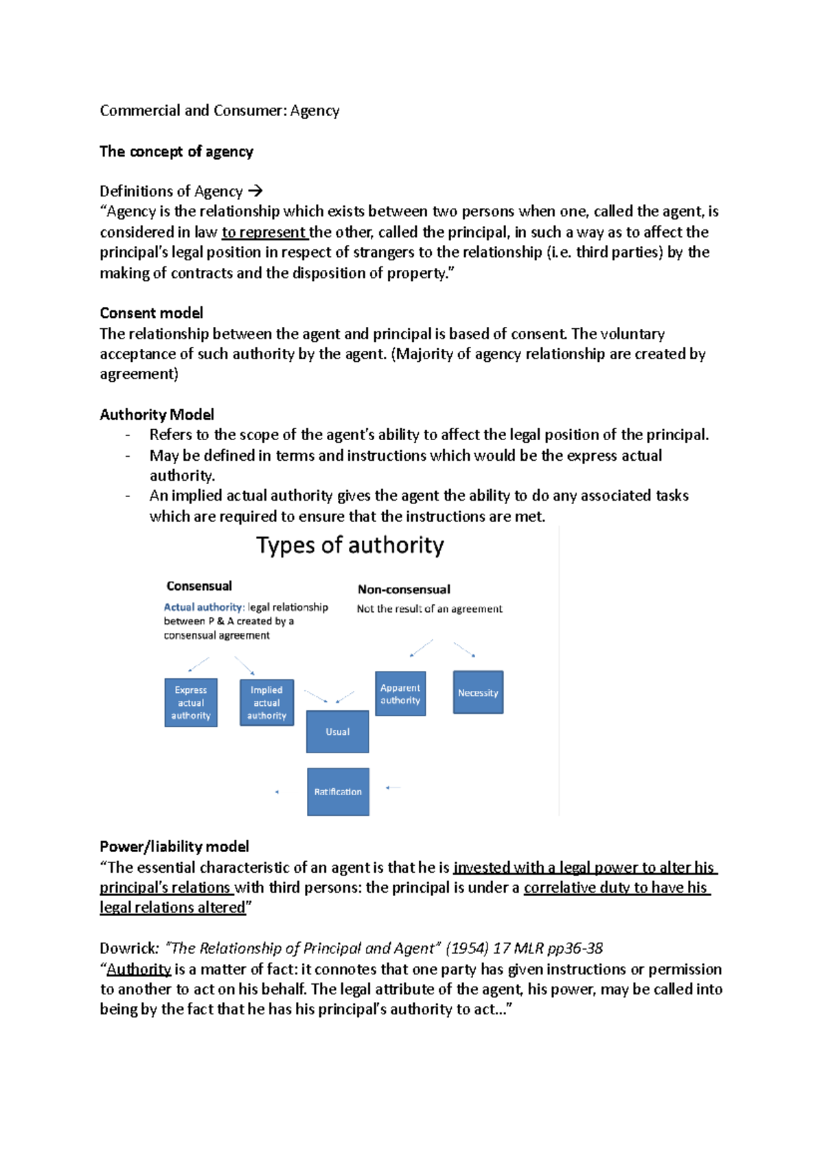 Sem 2 - Agency Lecture - Commercial and Consumer: Agency The concept of ...