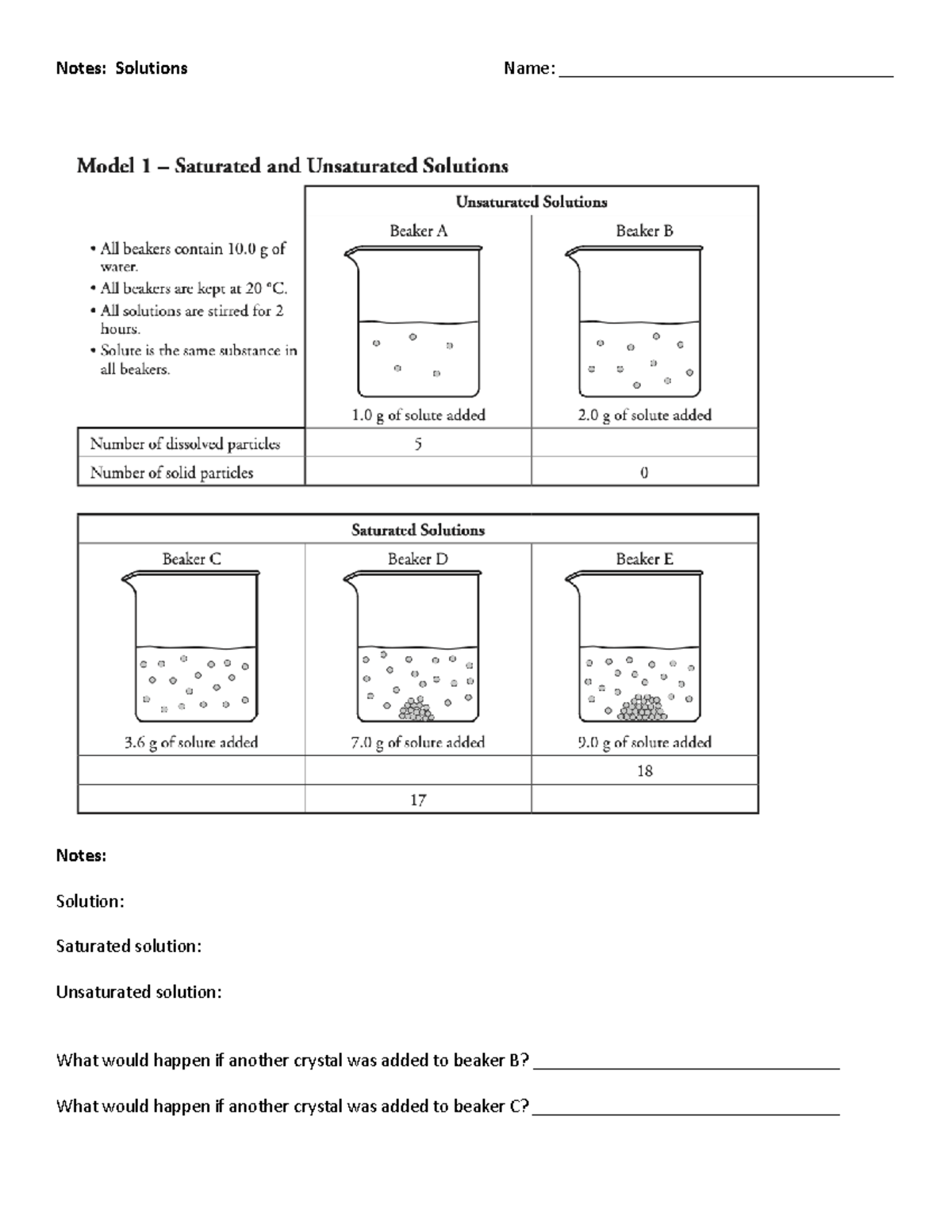 Solutions Notes Answer Key - Notes: Solutions Name ...
