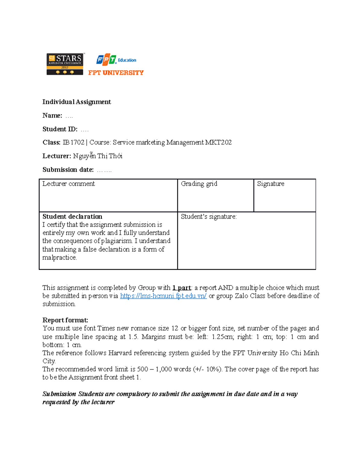 Individual Assignment Template - Individual Assignment Name: .... Student ID: .... Class: IB1702 ...