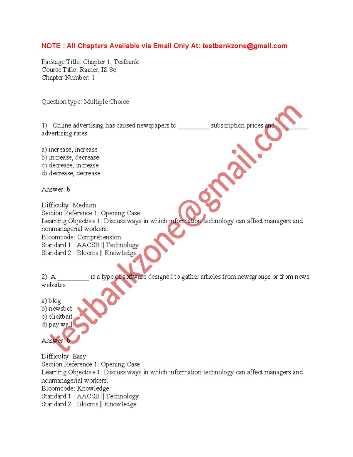 Introduction To Information Systems 8th Edition Solutions Test Bank By R Kelly Rainer Brad