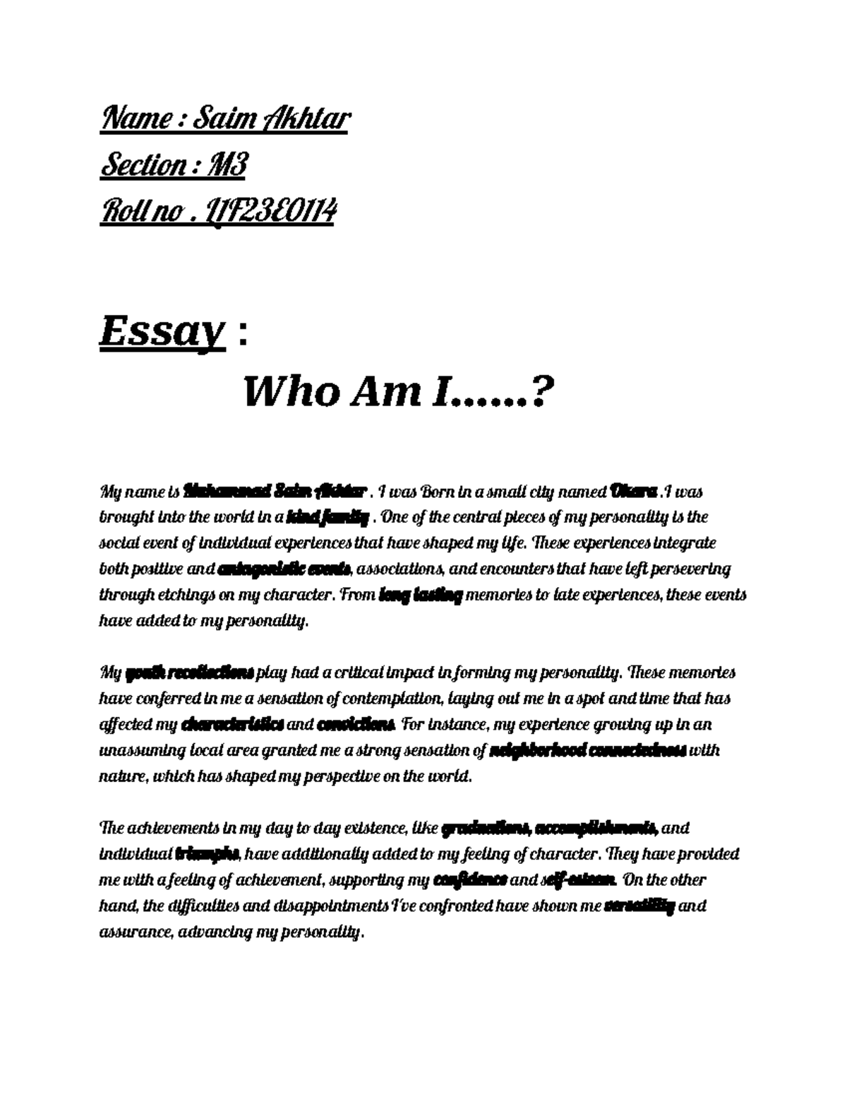 Who am i my personality - Nam : Sai Akhtar Sectio : M Rol n. L1F23E ...
