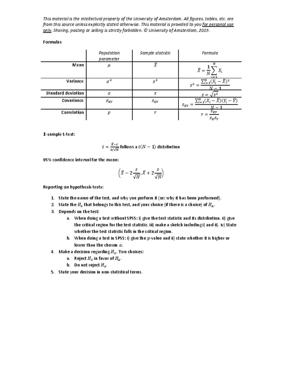 Formulas and Table - This material is the intellectual property of the ...