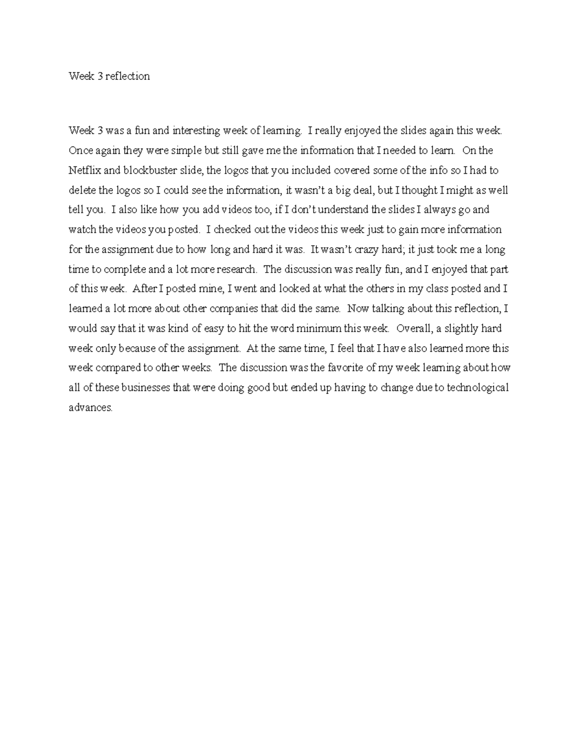 Week 3 reflection - week 3 - Week 3 reflection Week 3 was a fun and ...