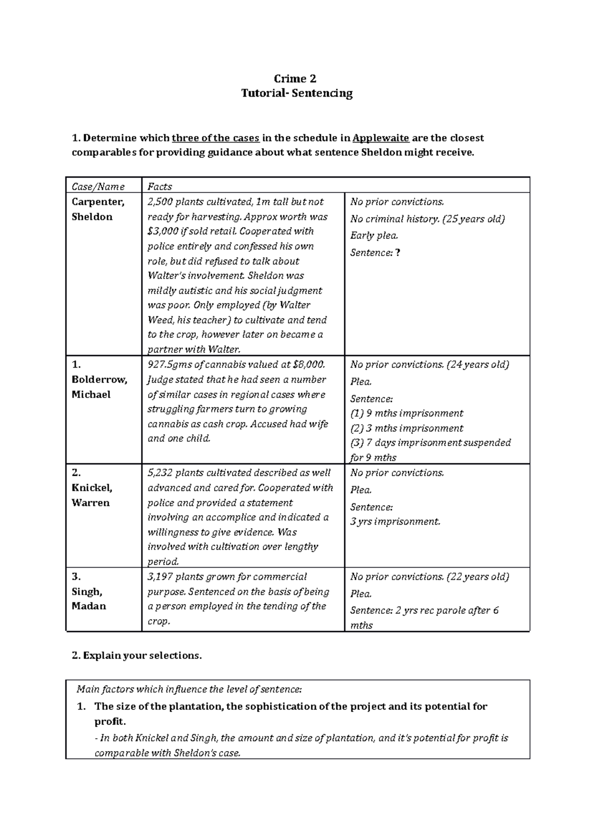 TA- Sentencing - Week 5 content - Crime 2 Tutorial- Sentencing ...
