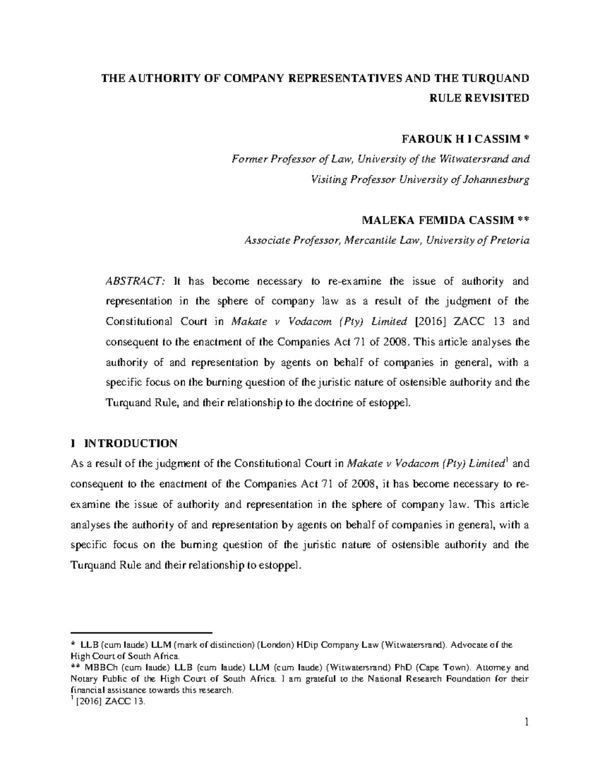 Cassim Authority 2017 - THE AUTHORITY OF COMPANY REPRESENTATIVES AND ...