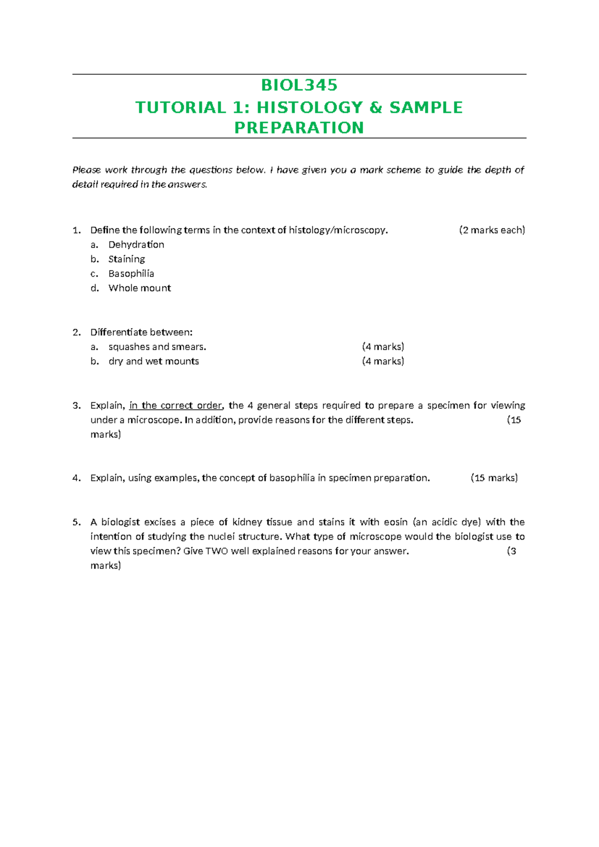 Tutorial 1 - Histology Sample Preparation for 23 Feb - BIOL TUTORIAL 1 ...