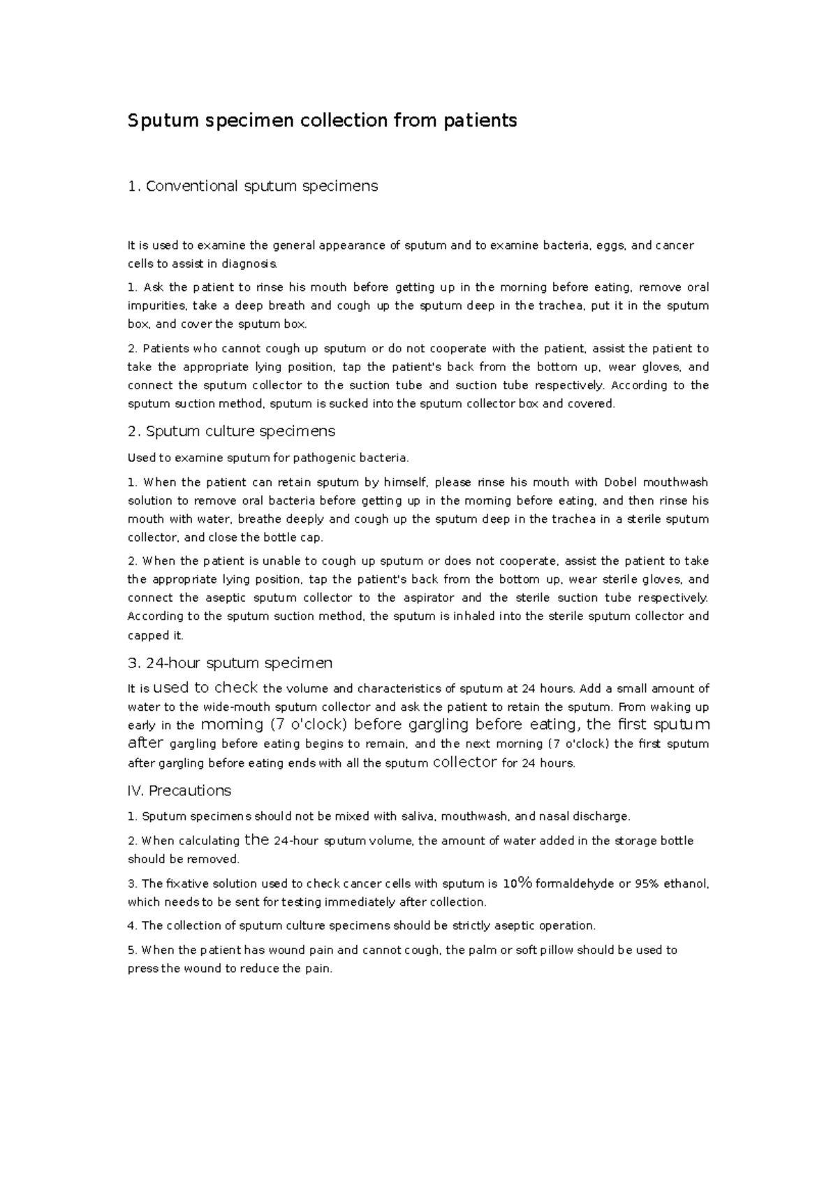 Sputum specimen collection from patients NRS110 - Conventional sputum ...