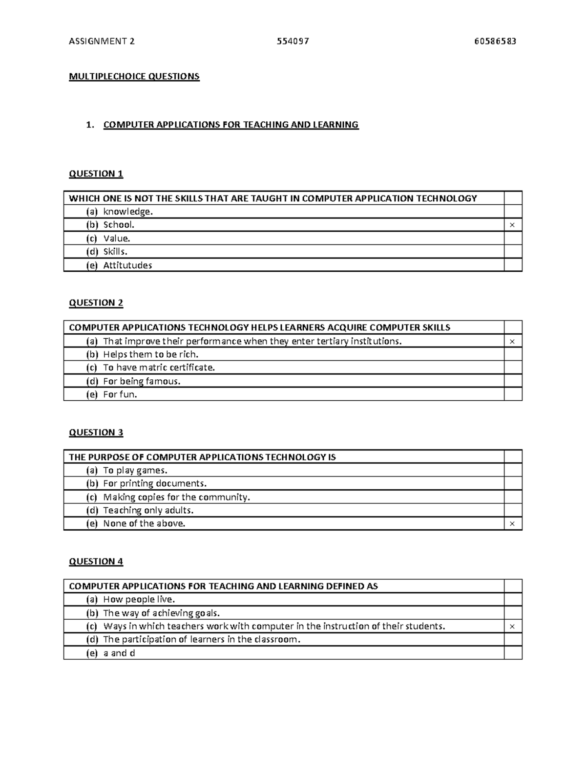 Assignment 2 CIC2601 - MULTIPLECHOICE QUESTIONS 1. COMPUTER APPLICATIONS FOR TEACHING AND ...