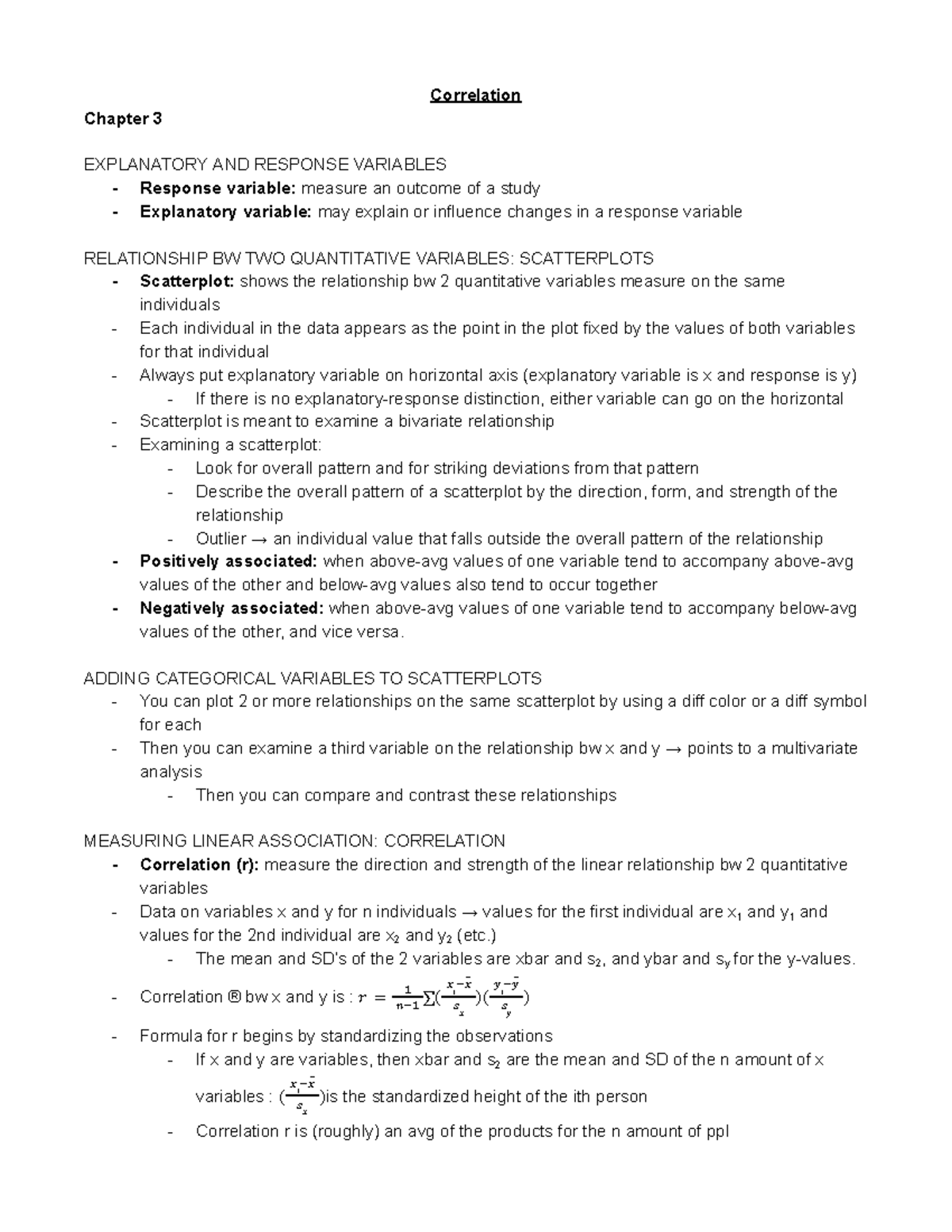 Correlation - summary note - Correlation Chapter 3 EXPLANATORY AND ...