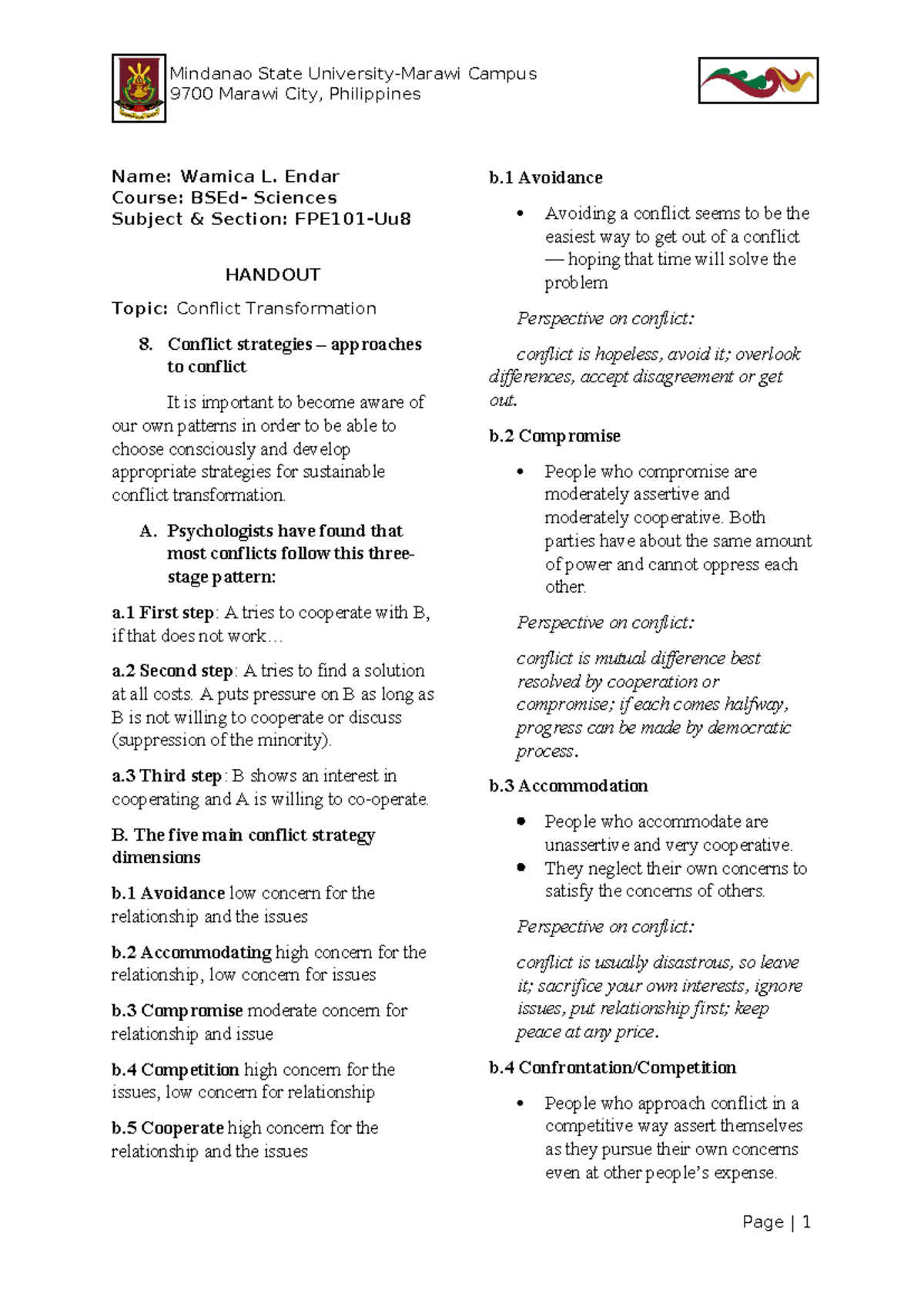 Endar FPE report - Lecture notes for FPE course - 9700 Marawi City ...