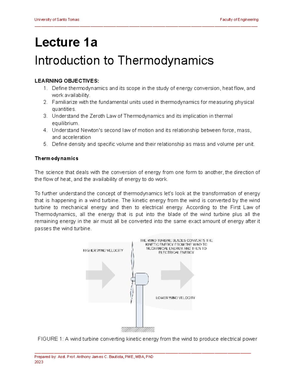Introduction to Thermodynamics - Lecture 1a Introduction to Thermodynamics LEARNING OBJECTIVES ...