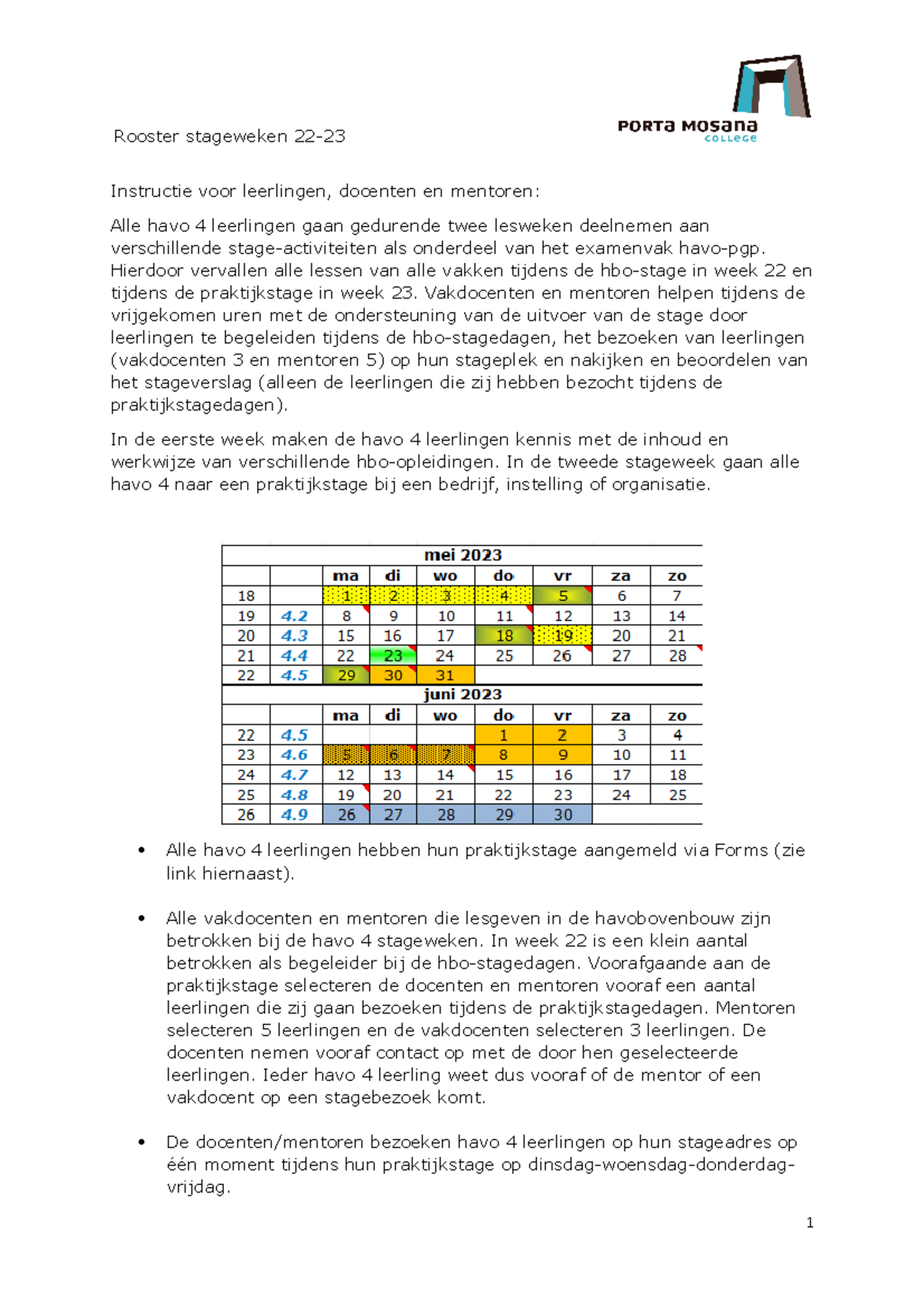 Rooster-stageweken-22-23 def - Instructie voor leerlingen, docenten en ...