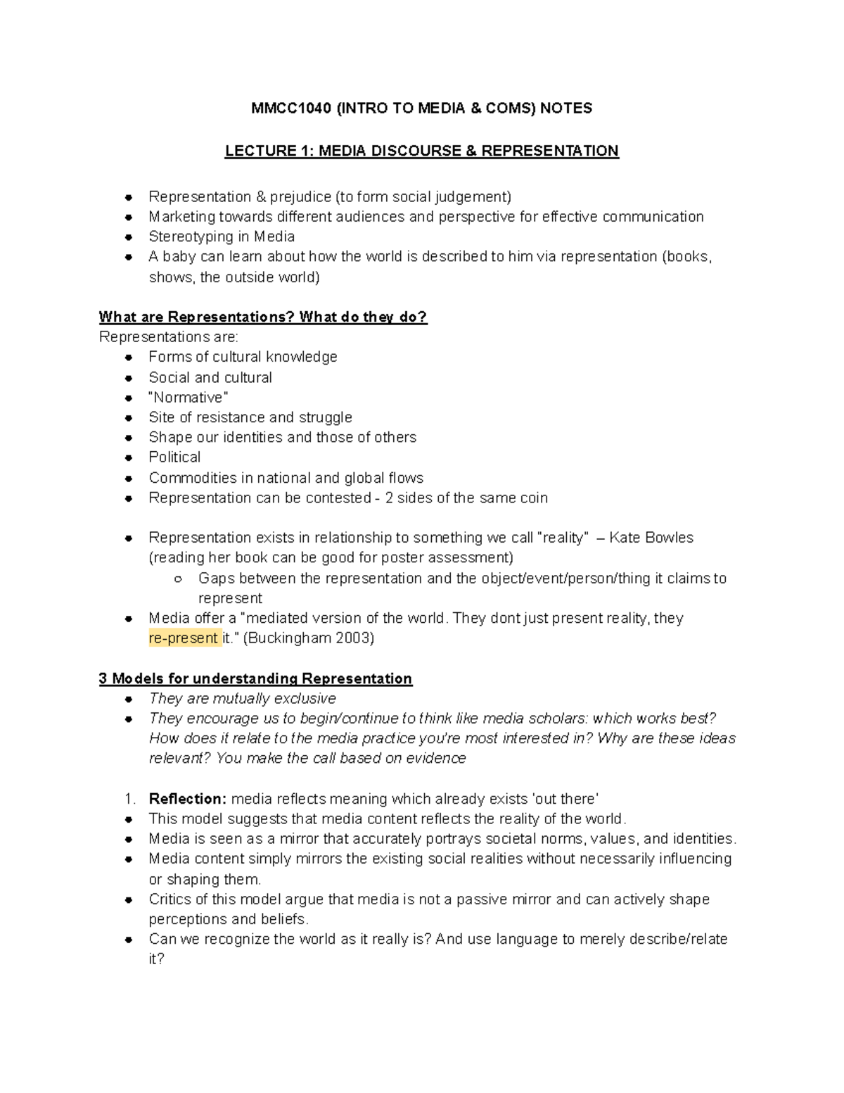 MMCC1040 Lecture Notes - MMCC1040 (INTRO TO MEDIA & COMS) NOTES LECTURE ...