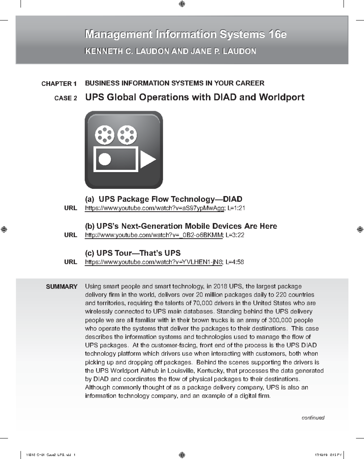 MIS16 CH01 Case2 UPS - UPS Global Operations with DIAD and Worldport ...