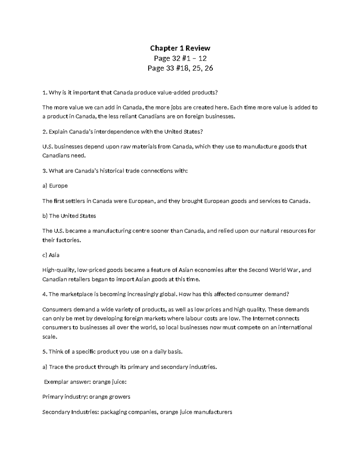 Chapter 1 review-answers - Chapter 1 Review Page 32 #1 – 12 Page 33 #18 ...