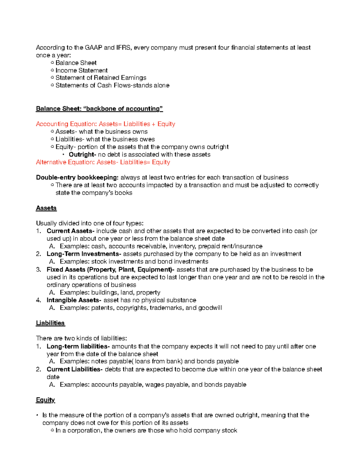 Chapter 2 Financial Statements - According to the GAAP and IFRS, every ...