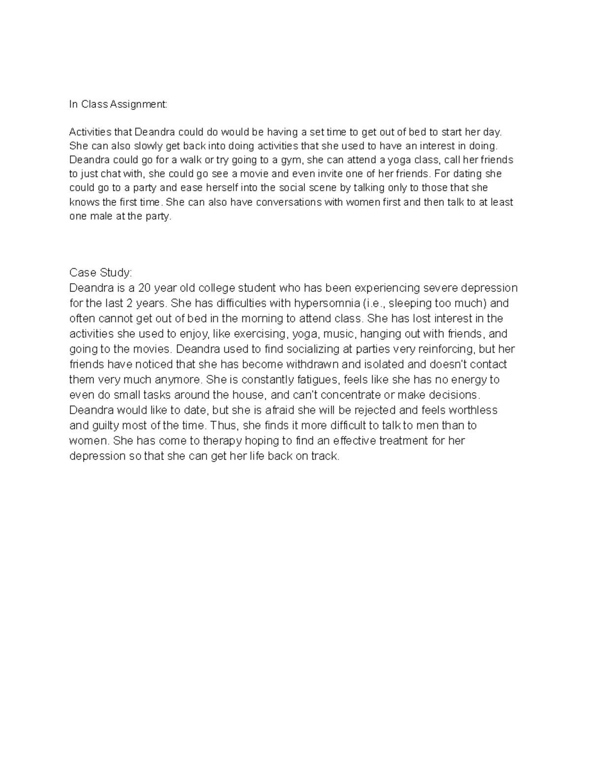 In Class assignment week 12 - In Class Assignment: Activities that ...