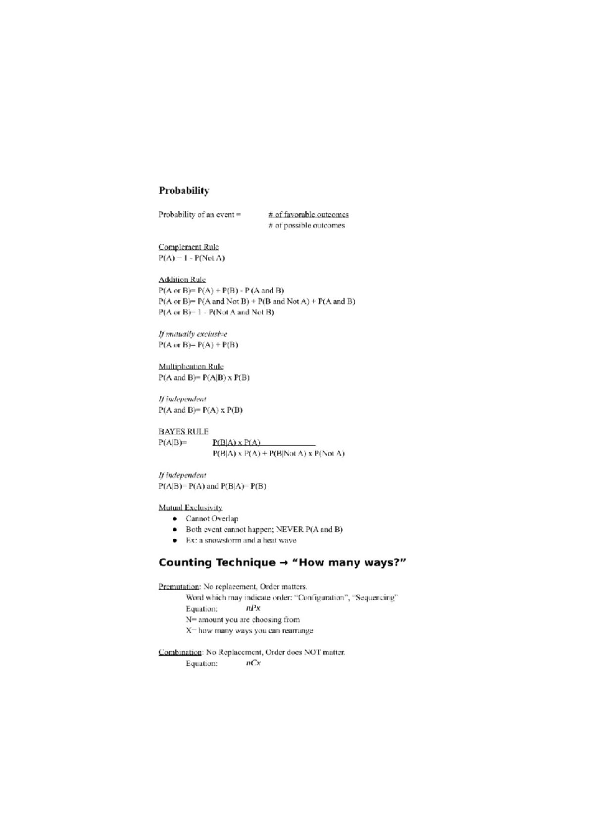 QM221 Cheat Sheet 1 - Probability Probability of an event of favorable ...