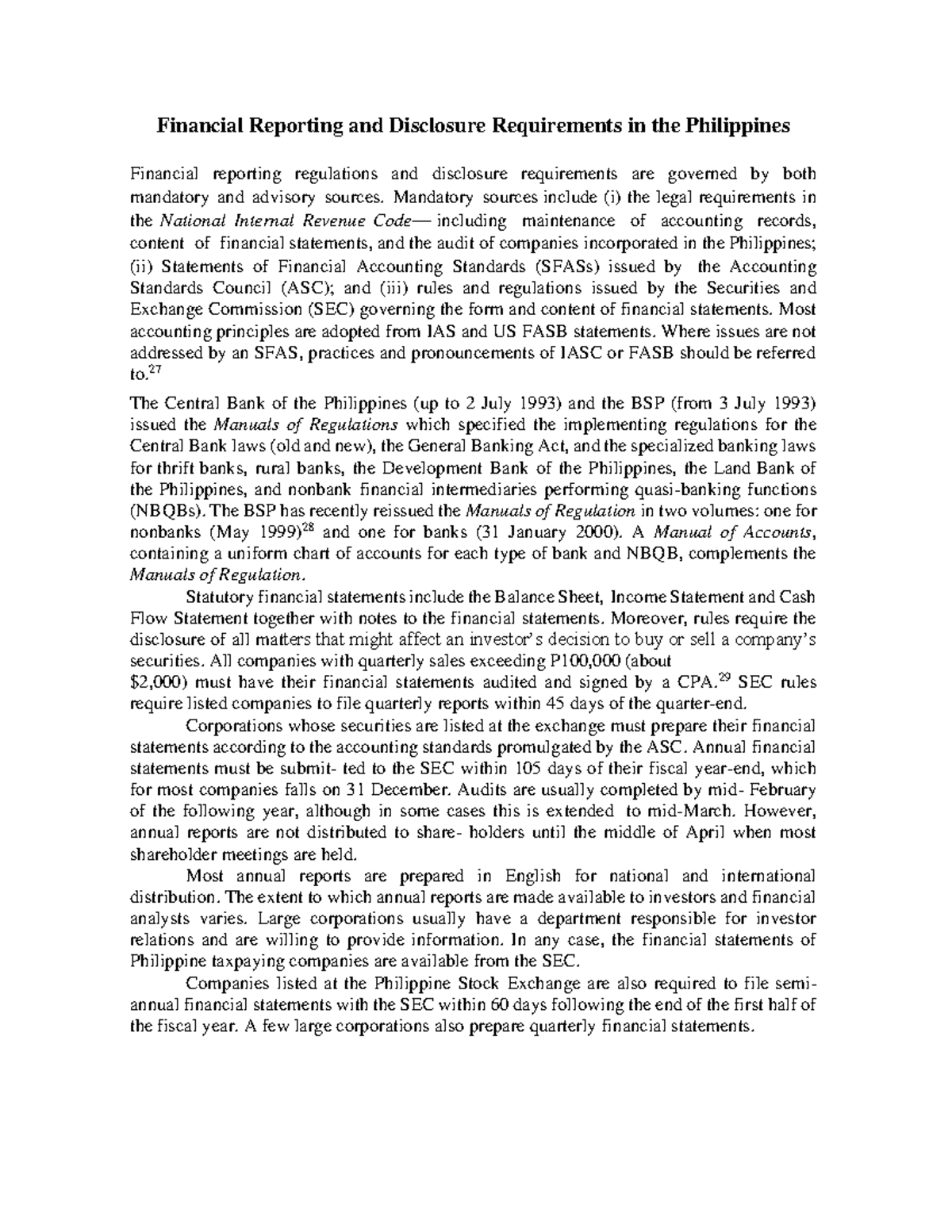 Financial Reporting and Disclosure Requirements in the Philippines ...