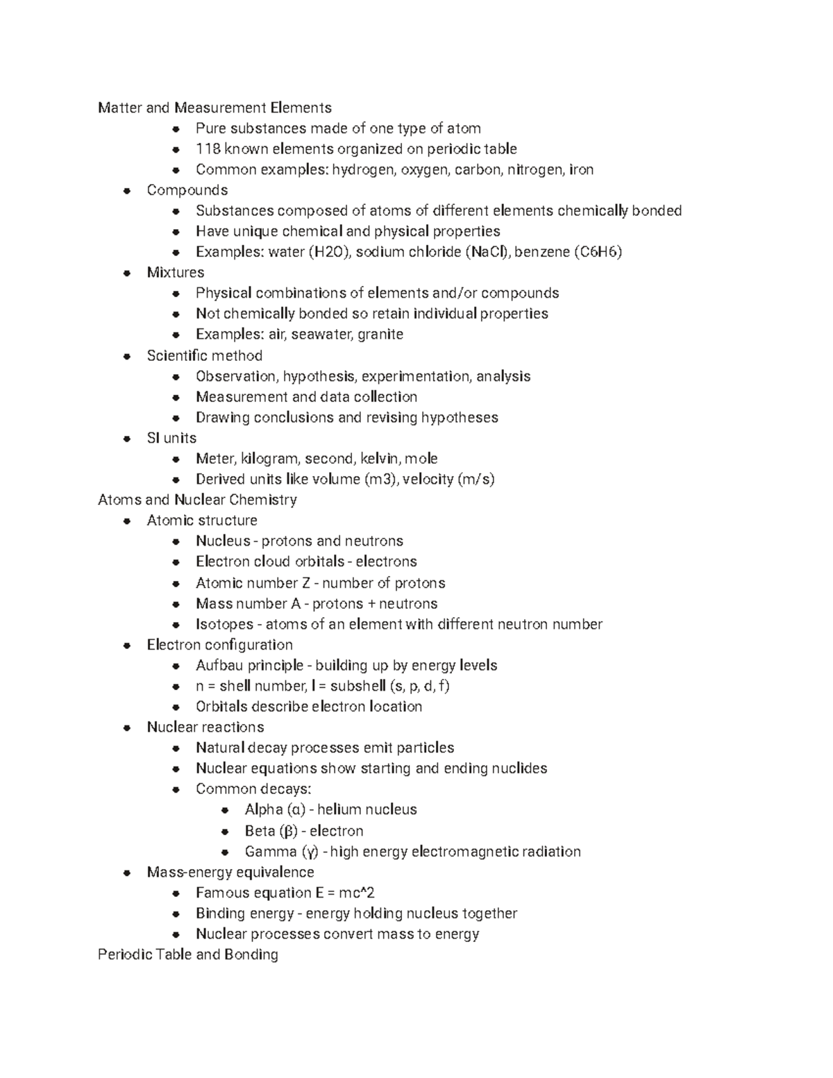Sell Chem Notes - Matter and Measurement Elements Pure substances made ...