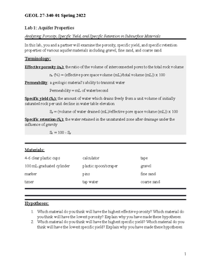 Lab Manual Groundwater Flow - Lab 4: Groundwater Flow Understanding the ...