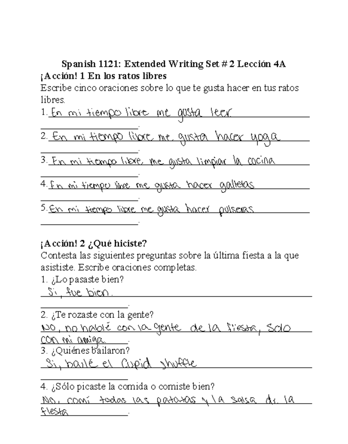 SPN+1121+Extended+Writing+Homework+Set+2 - Spanish 1121: Extended ...